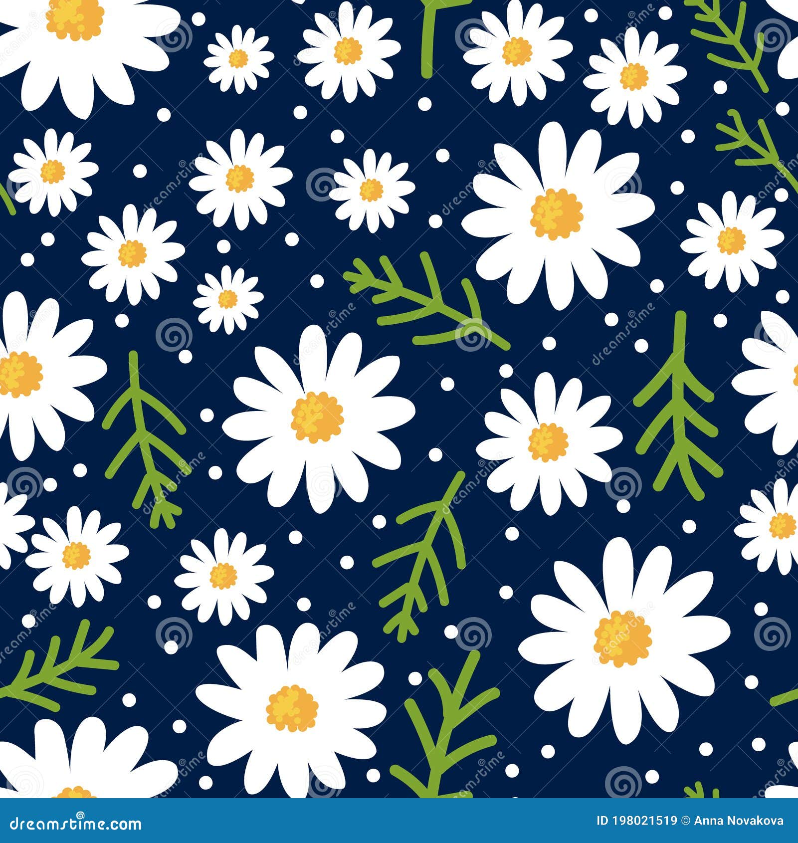 Daisy Flower Seamless Pattern on Blue Background Stock Vector ...