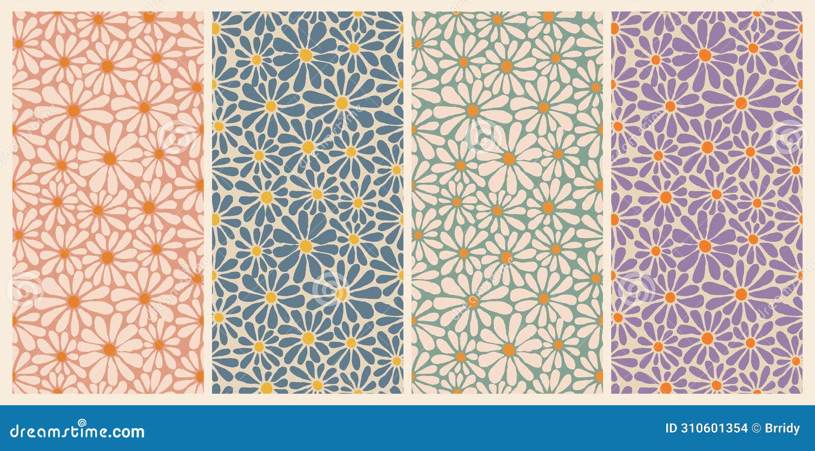 Daisy Flower Seamless Patterns Set. Vector Decorative Warp Floral ...