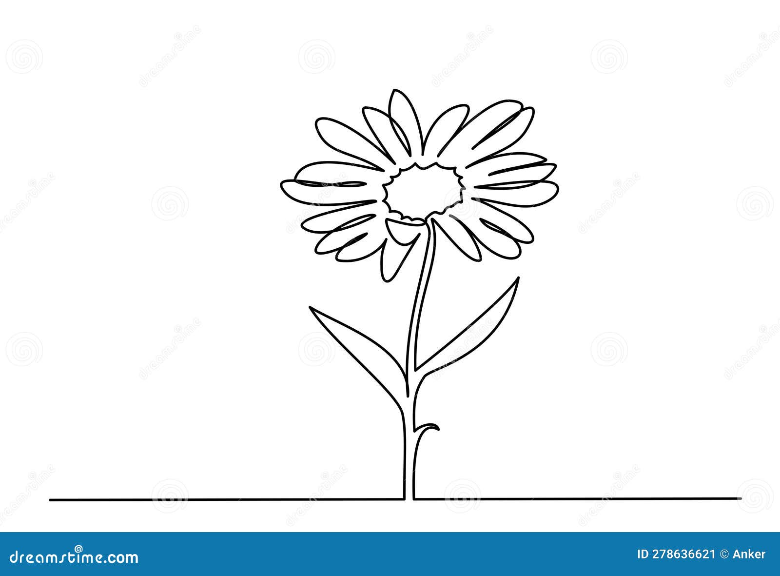 Daisy Flower Sign Continuous One Line Art Drawing Style Stock Vector