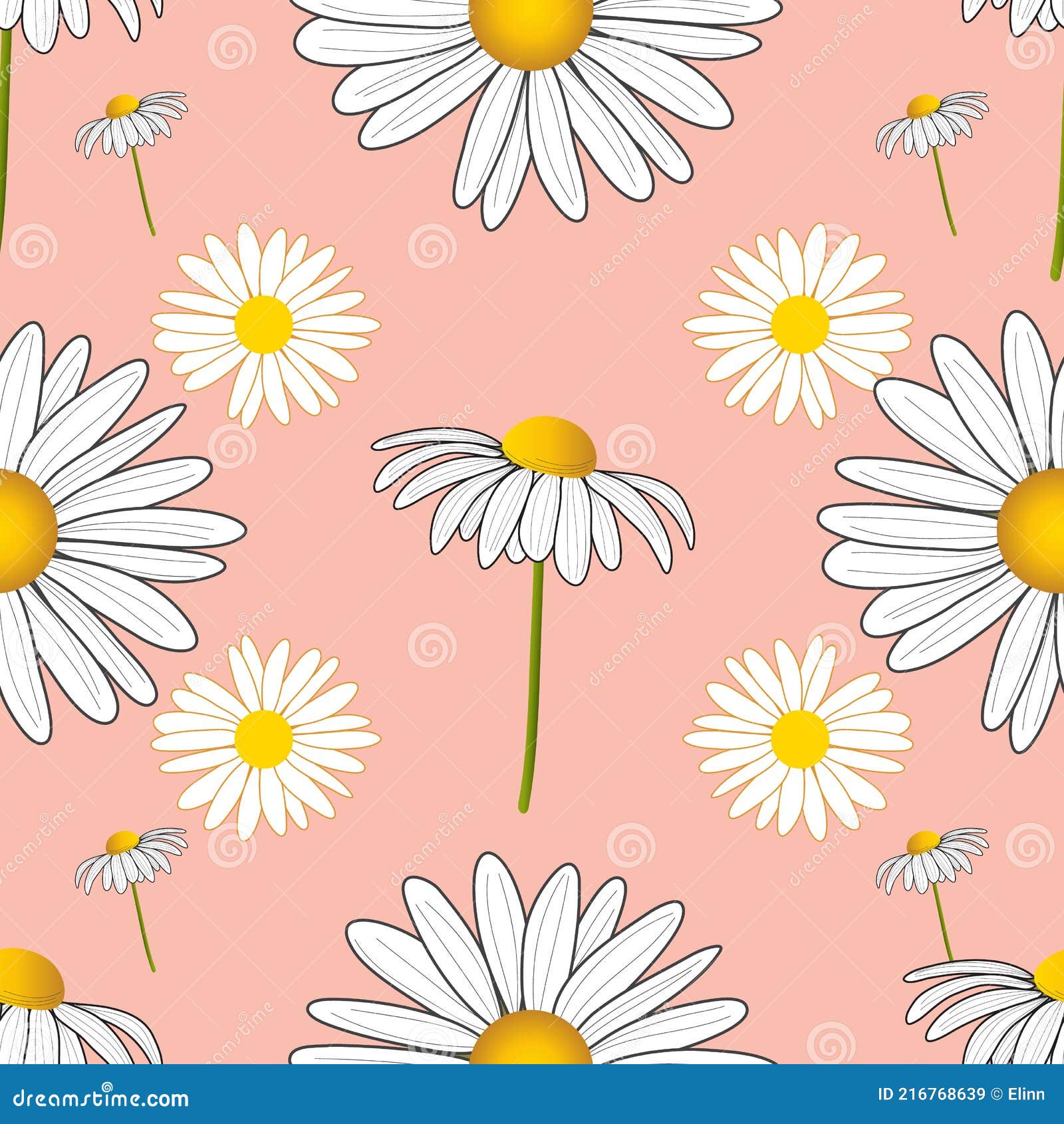Daisy Flowers Vector Seamless Pattern on Pink Background Stock Vector ...