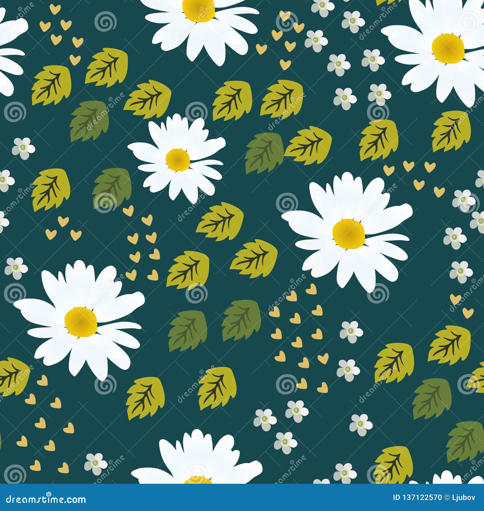 Daisy Seamless Pattern in Vector. Print for Fabric, Paper, Wallpaper ...