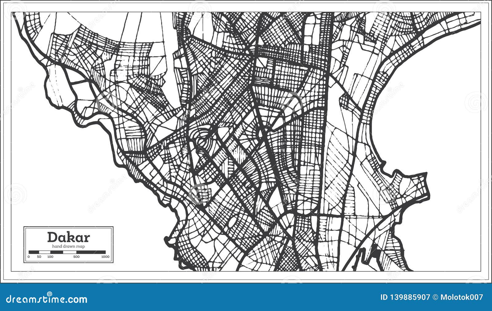 Dakar Senegal City Map in Retro Style. Outline Map Stock Vector ...
