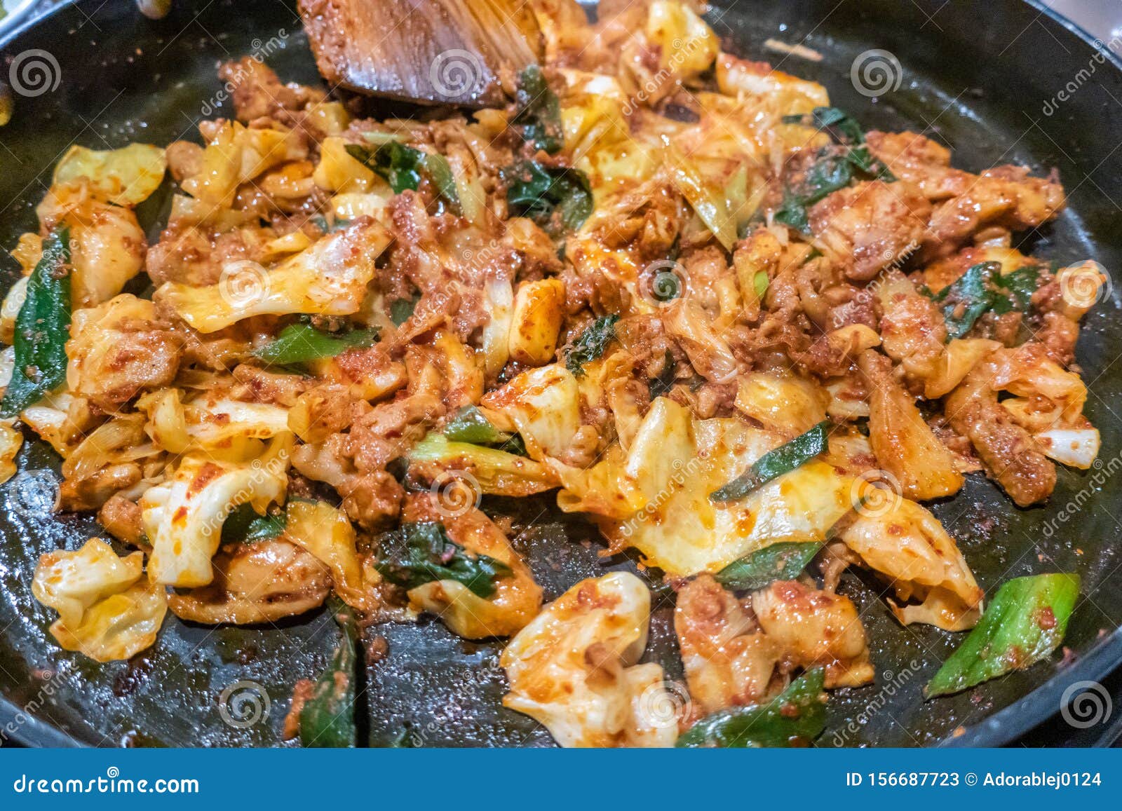 Dakgalbi, Korean Style Stir-fried Chicken with Vegetables and Spicy ... Dakgalbi, Korean Style Stir-fried Chicken with Vegetables and Spicy ...