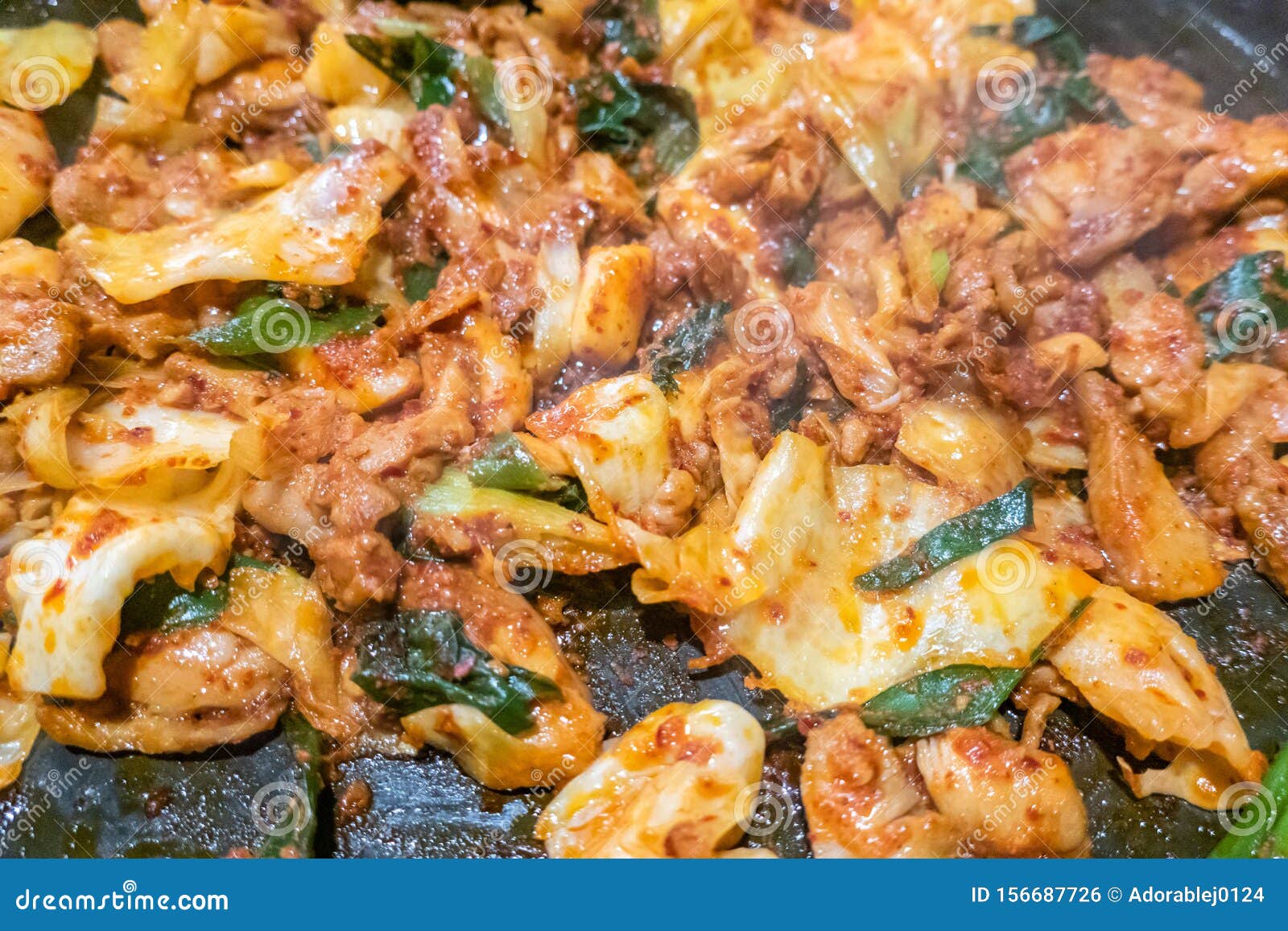 Dakgalbi, Korean Style Stir-fried Chicken with Vegetables and Spicy ... Dakgalbi, Korean Style Stir-fried Chicken with Vegetables and Spicy ...