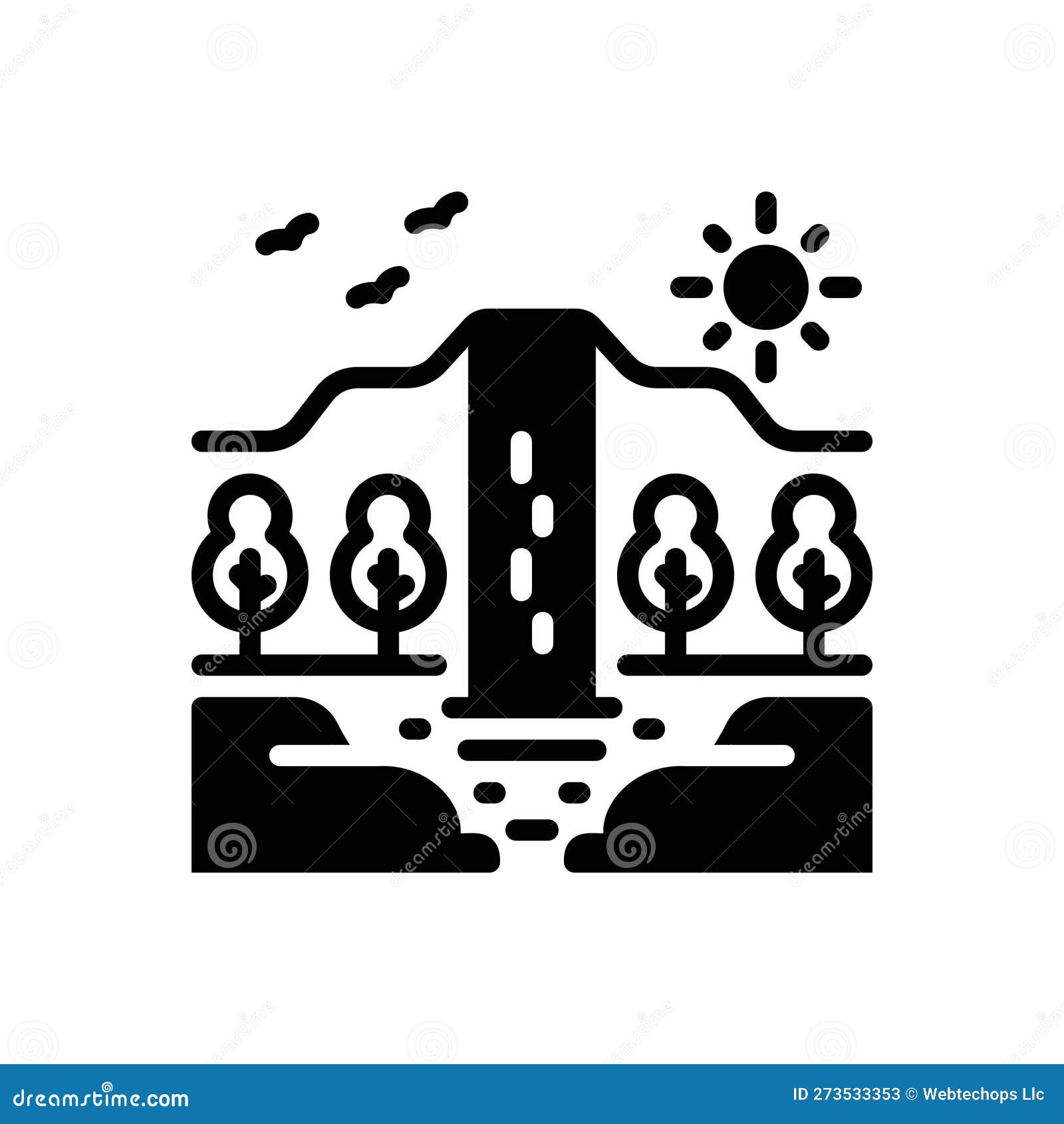 Black Solid Icon for Dale, Valley and Tree Stock Vector - Illustration ...