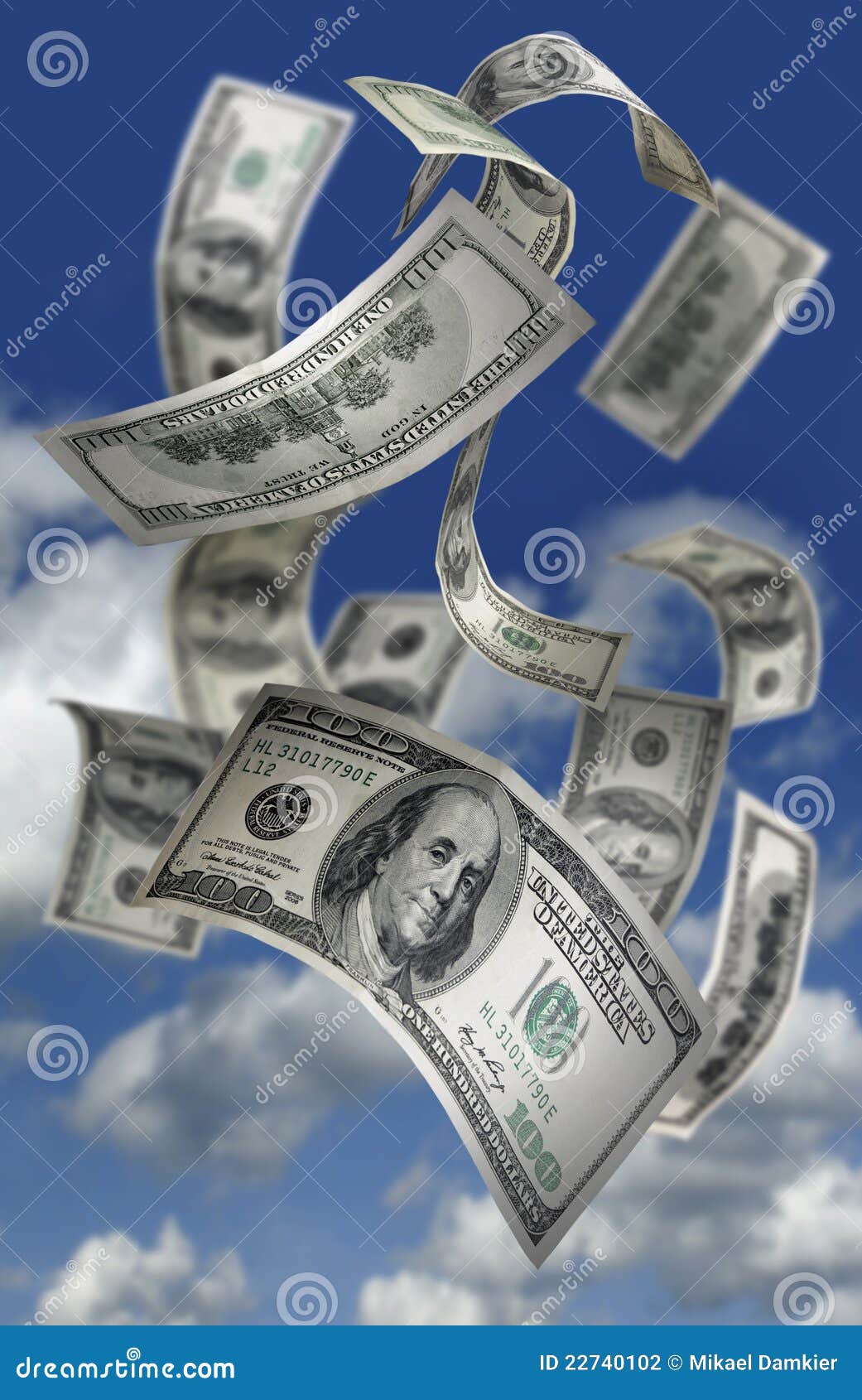 Dalend Geld $100 Rekeningen Stock Foto - Image of besparingen, wolk ...