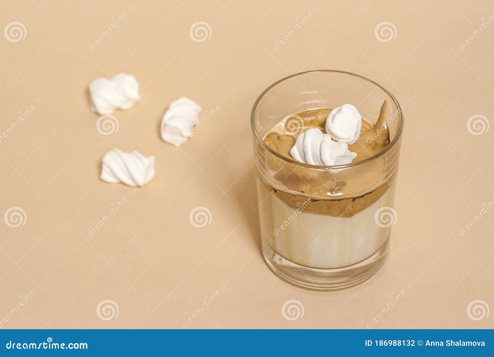 Dalgon Coffee in a Transparent Glass with Milk on a Pastel Background ...