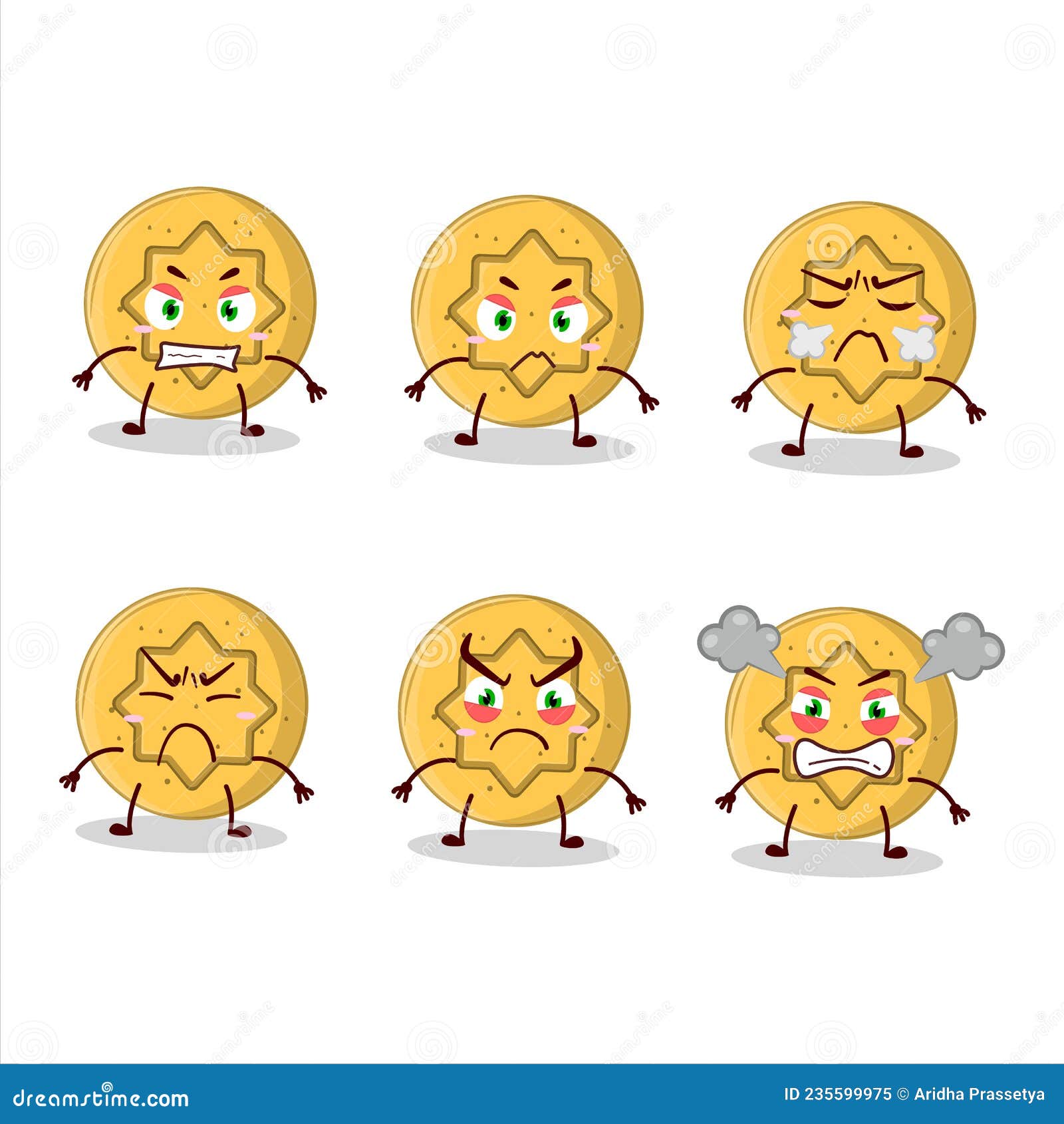 Dalgona Candy Flower Cartoon Character with Various Angry Expressions ...