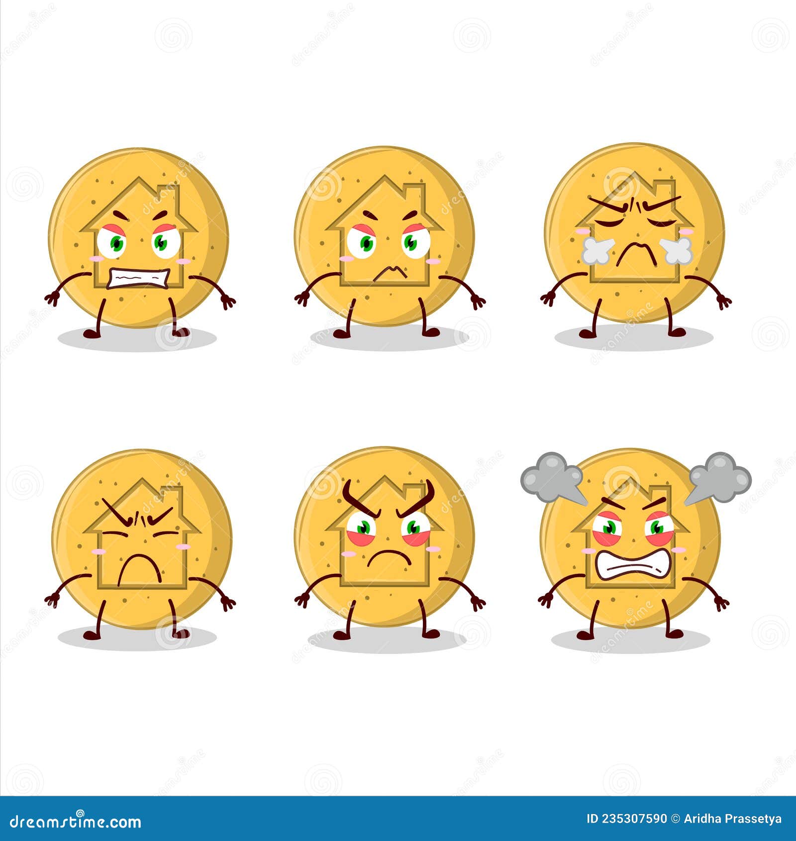 Dalgona Candy House Cartoon Character with Various Angry Expressions ...