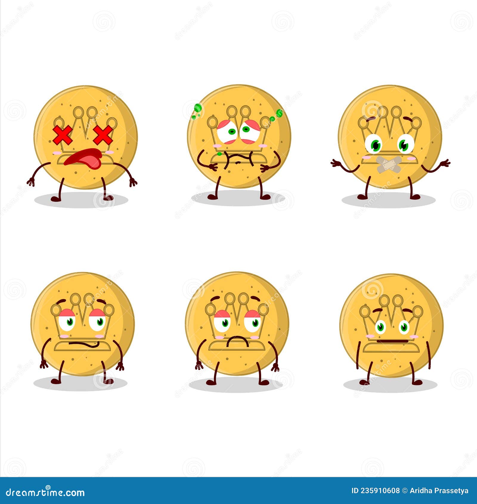Dalgona Candy King Cartoon Character with Nope Expression Stock Vector ...