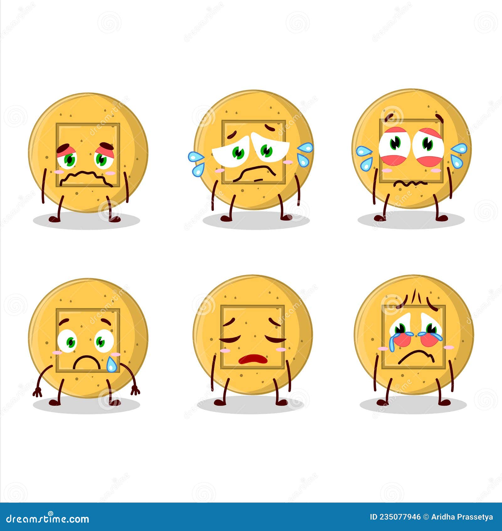 Dalgona Candy Square Cartoon Character with Sad Expression Stock Vector ...