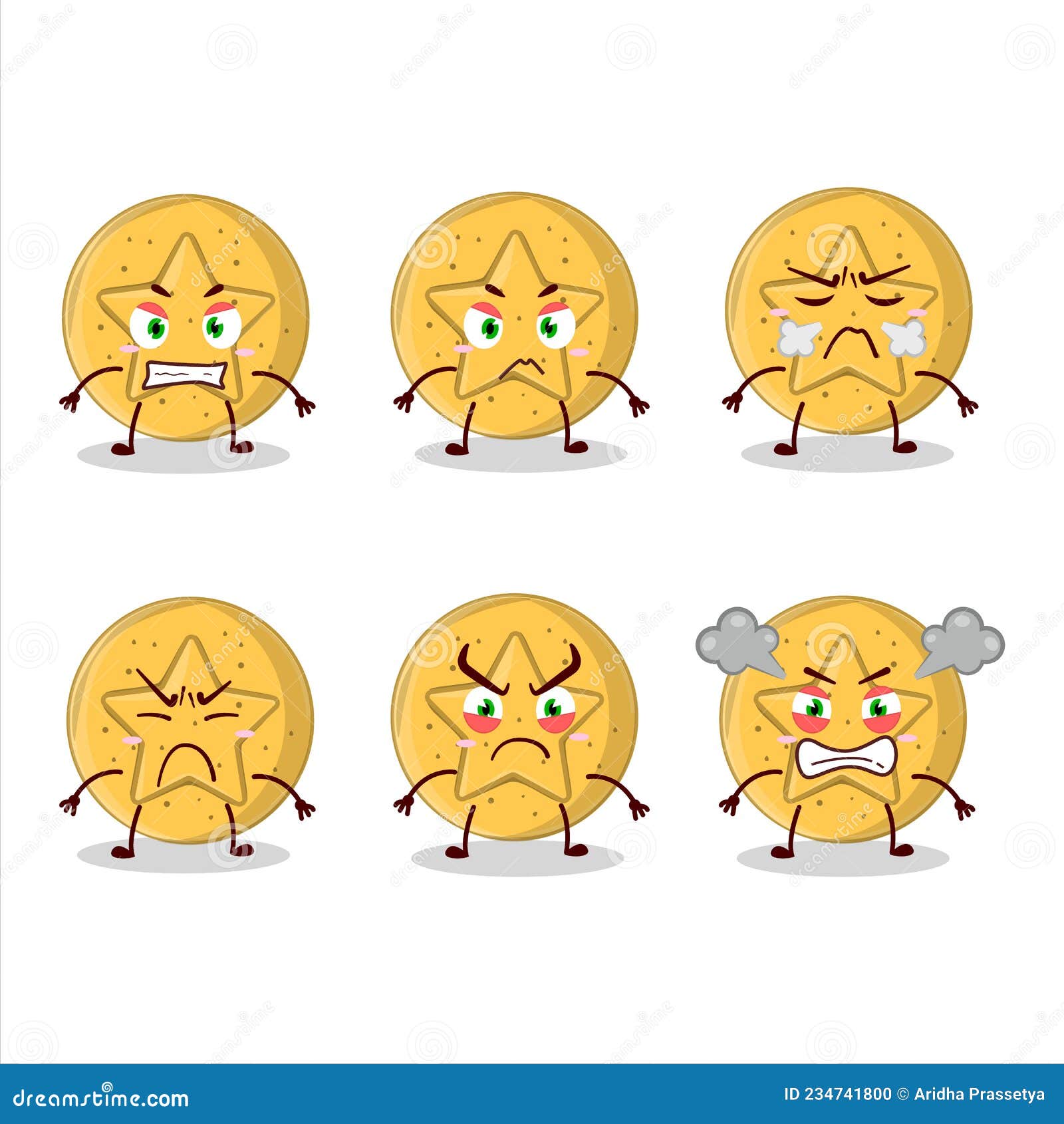 Dalgona Candy Star Cartoon Character with Various Angry Expressions ...