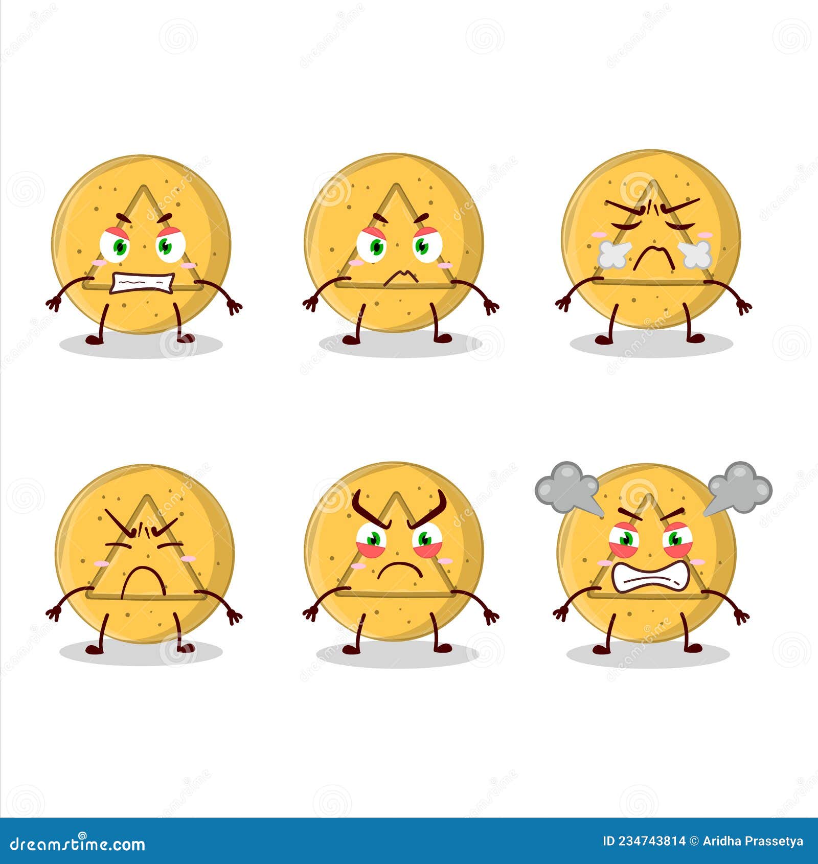 Dalgona Candy Triangle Cartoon Character with Various Angry Expressions ...