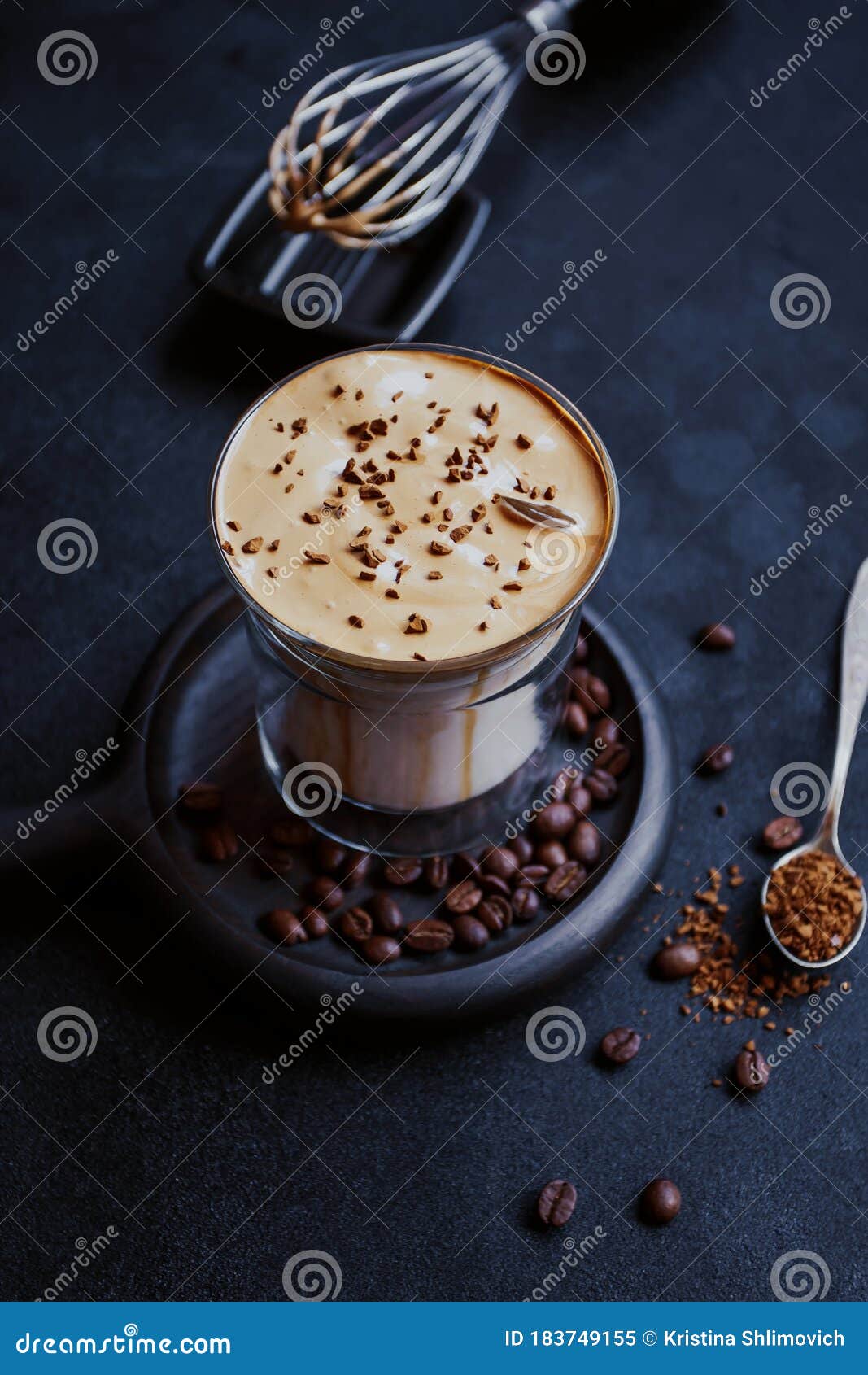 Dalgona Coffee, a Trendy Cool Fluffy Creamy Whipped Coffee. Stock Image ...