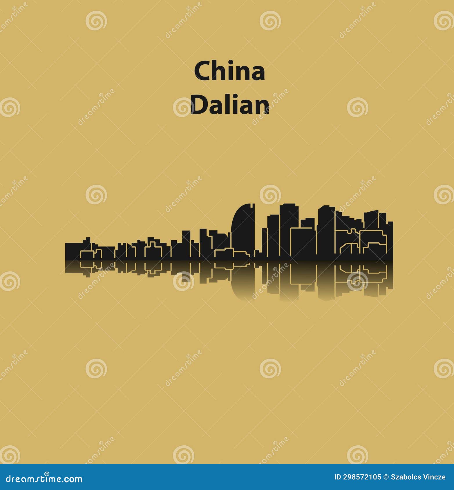 Dalian, China City Silhouette Stock Vector - Illustration of reflection ...