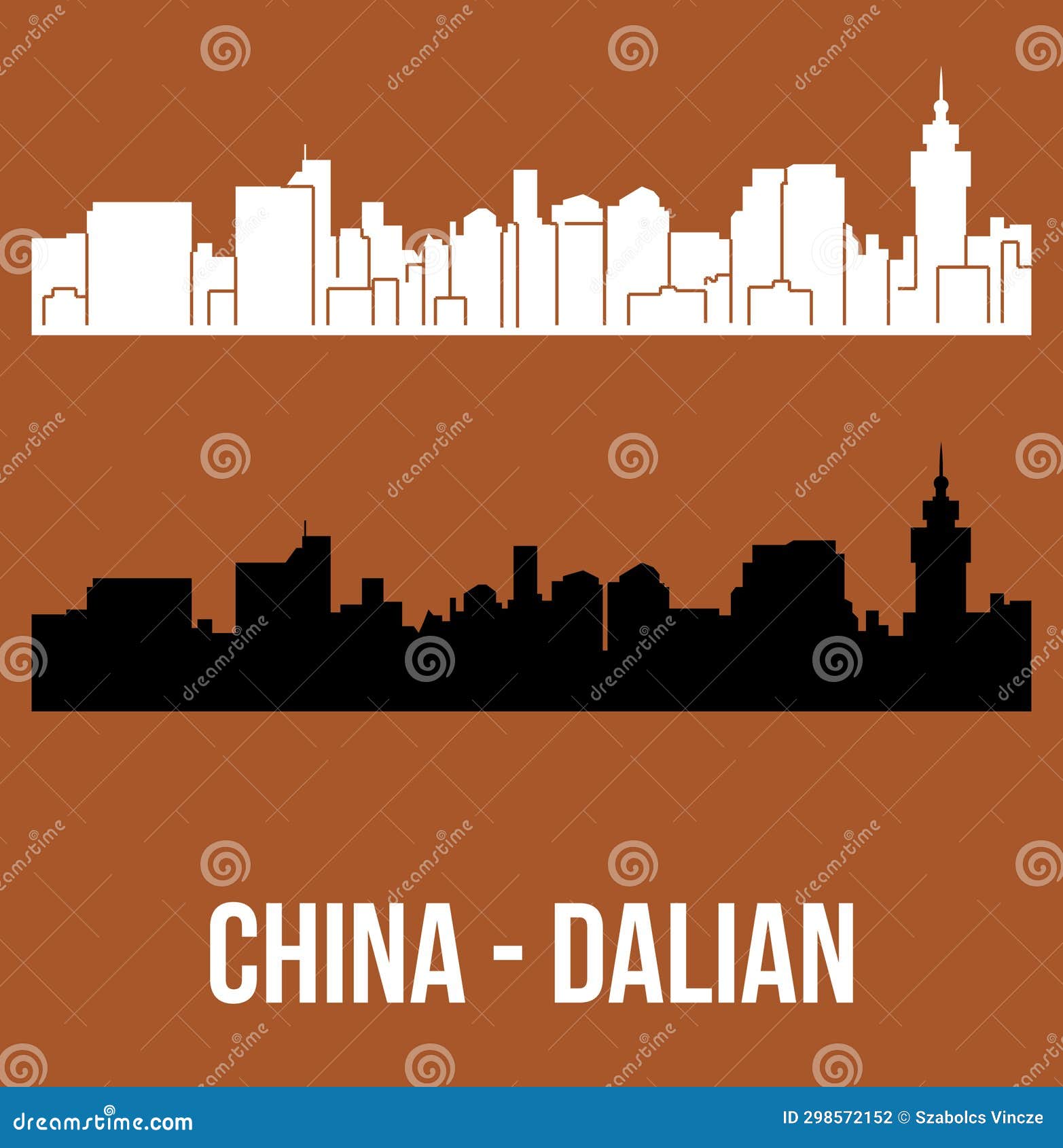 Dalian, China City Silhouette Cartoon Vector | CartoonDealer.com #298572157