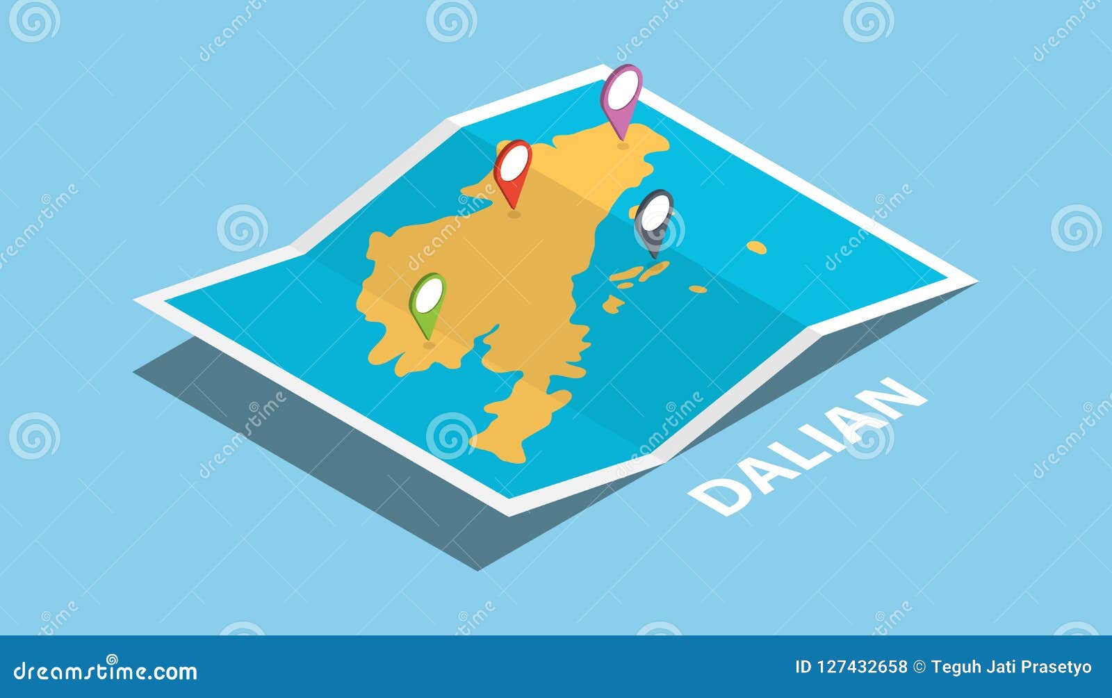 Dalian China Explore Maps Location with Folded Map and Pin Location ...