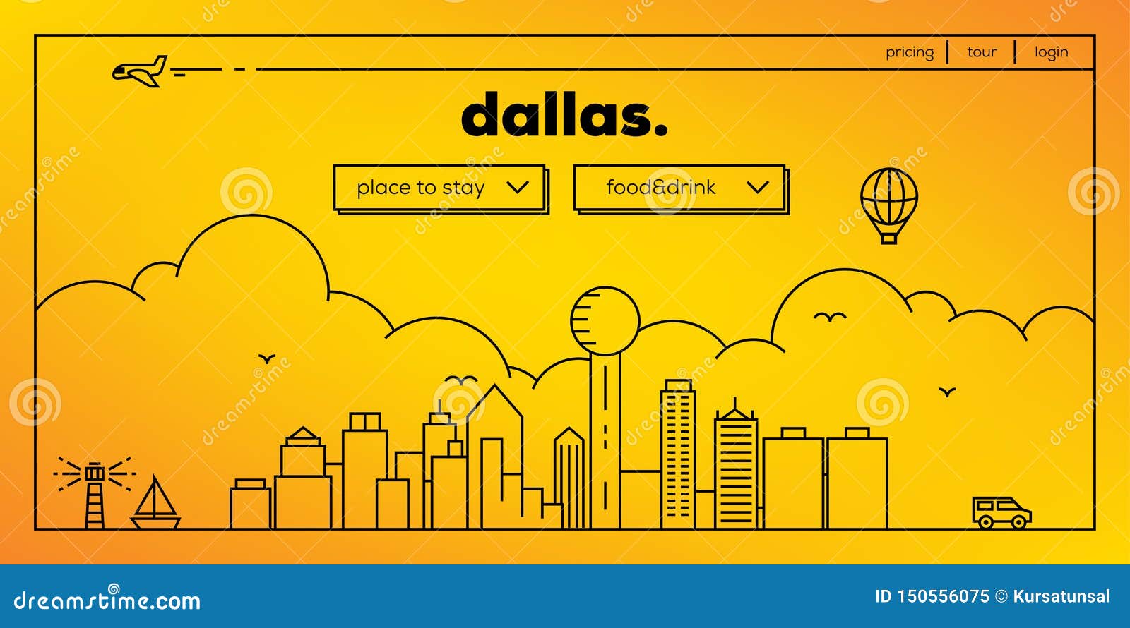 Dallas Modern Web Banner Design Com Skyline Linear Do Vetor Ilustração ...