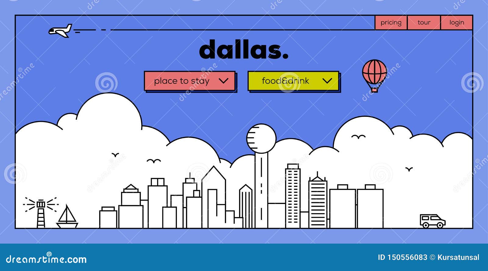 Dallas Modern Web Banner Design with Vector Linear Skyline Stock ...