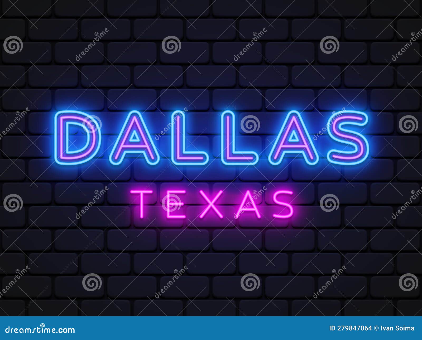Dallas Neon in Retro Style on Light Background. Light Glowing Effect ...