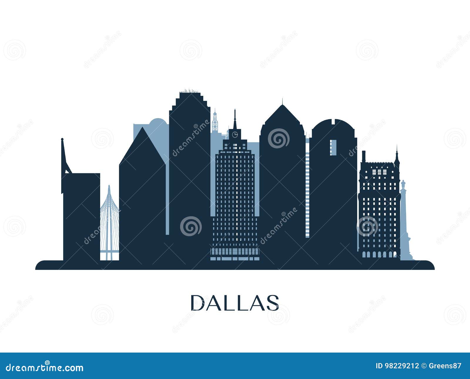 Dallas Skyline, Monochrome Silhouette. Stock Vector - Illustration of ...