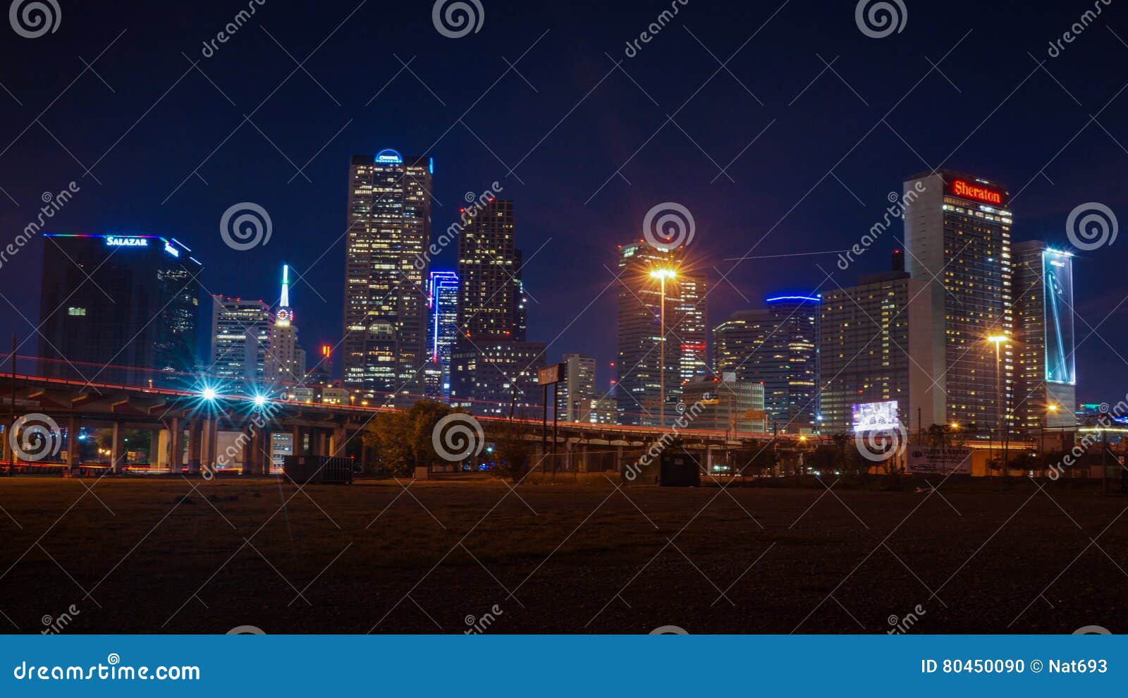 Dallas Skyline at Night editorial image. Image of overlook - 80450090