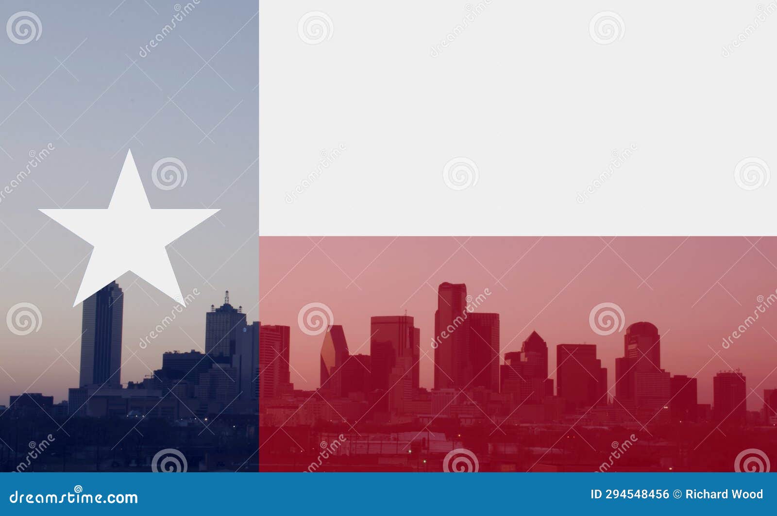 Dallas, Texas Skyline with a Texas Flag Superimposed Stock Photo ...