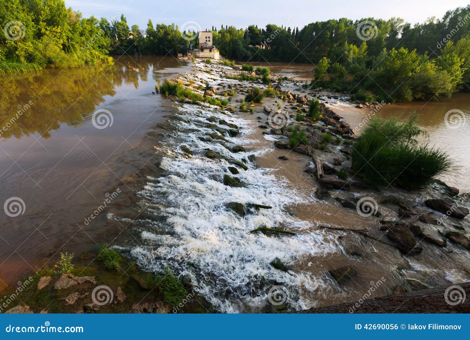 Dam Across Ebro at Logrono. Spain Stock Photo - Image of control ...