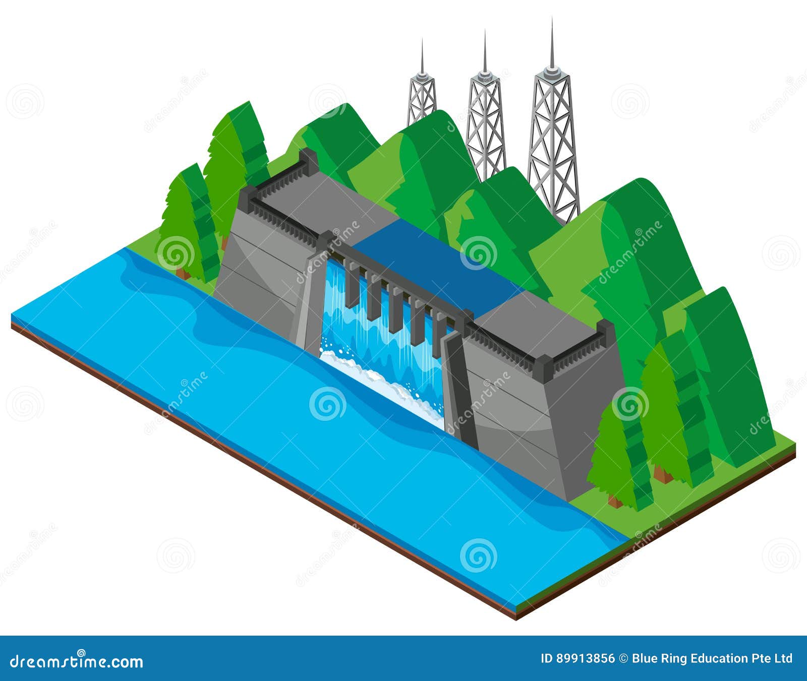 Dam built by the river stock illustration. Illustration of aerial ...