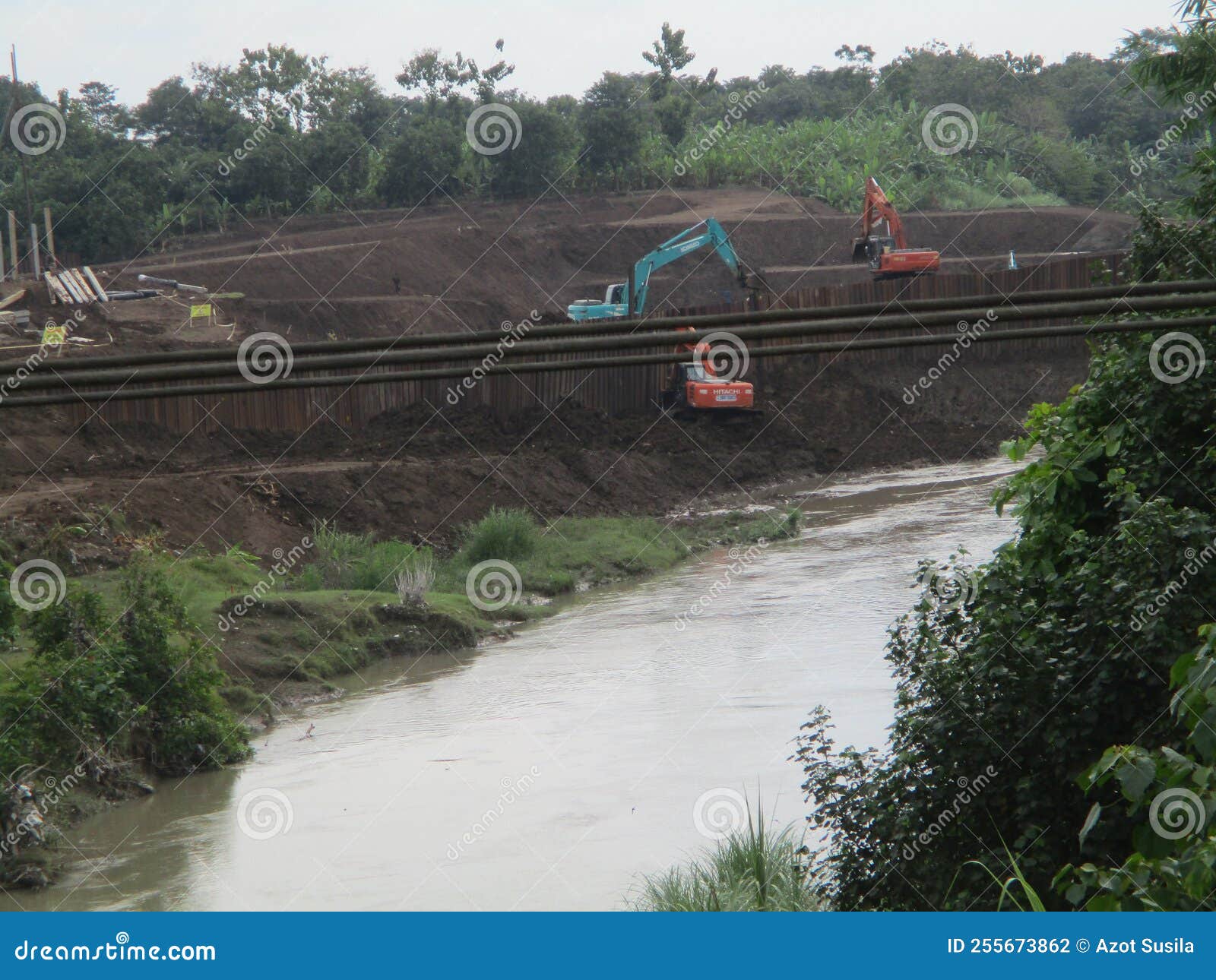 Dam construction project stock photo. Image of construction - 255673862