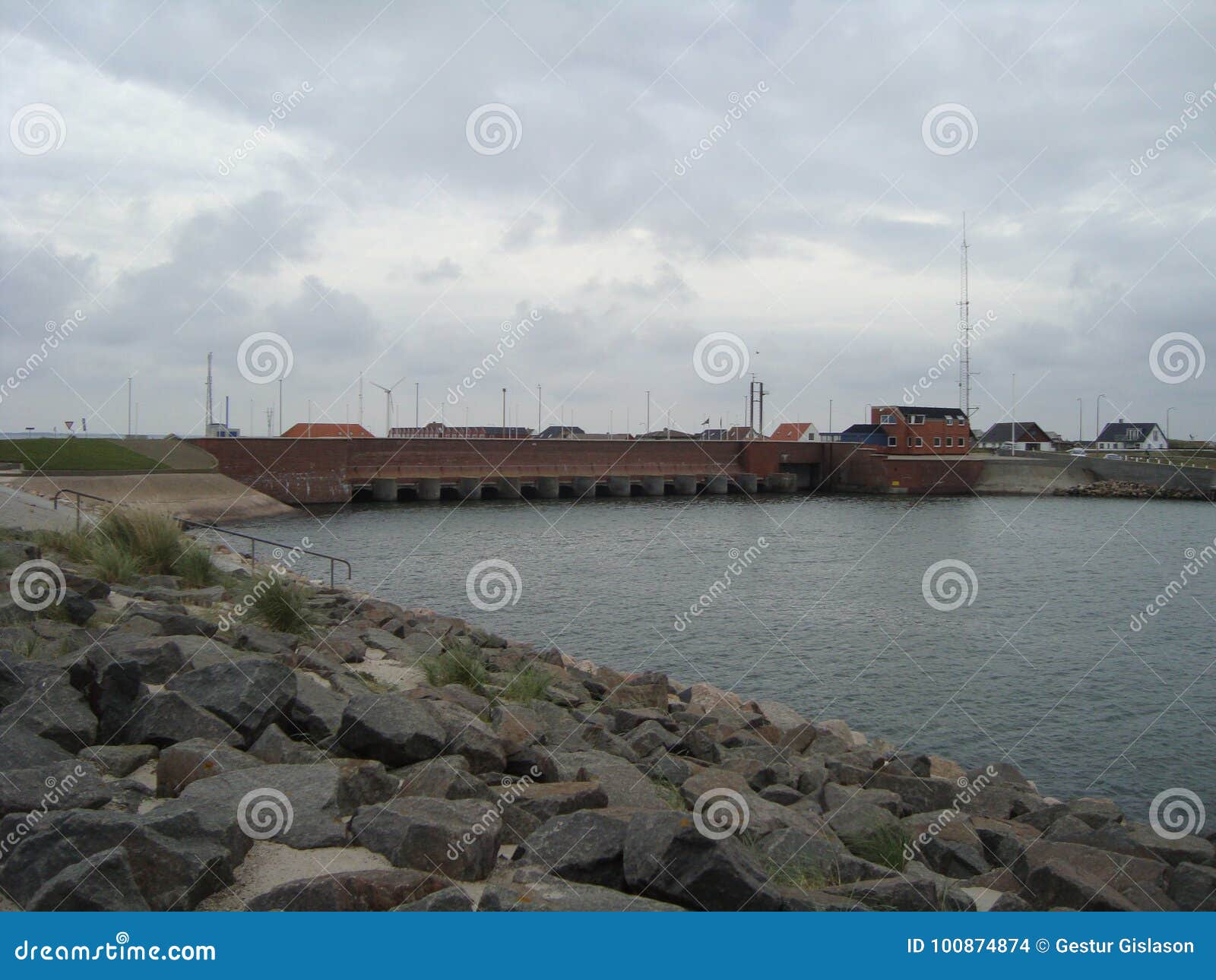 A dam in Denmark stock photo. Image of water, landmark - 100874874