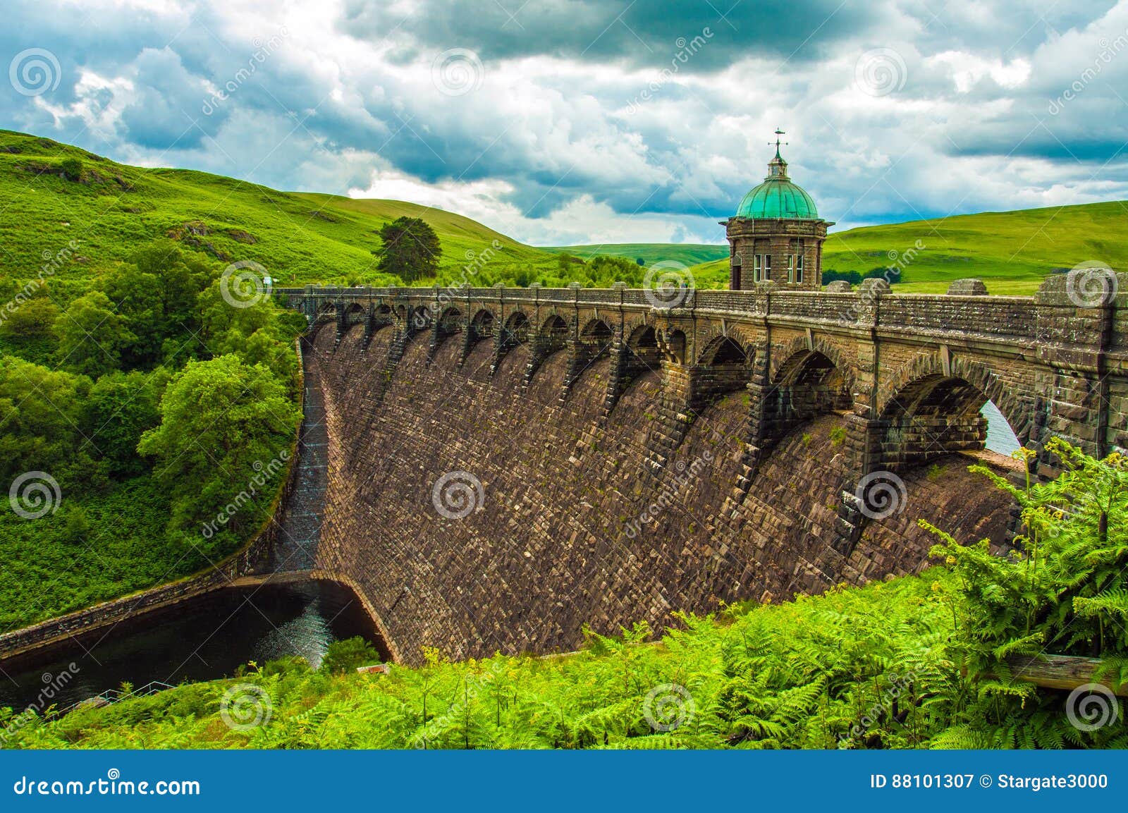 Dam Front in the Elan Valley of Wales. Stock Image - Image of bridge ...
