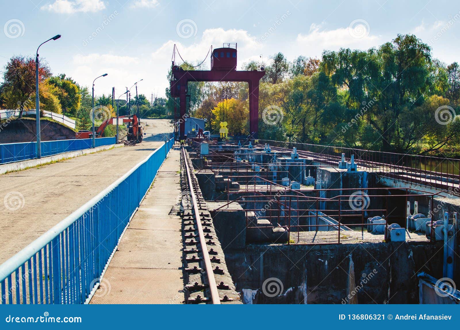 Dam and Lock System on the River Stock Image - Image of technology ...