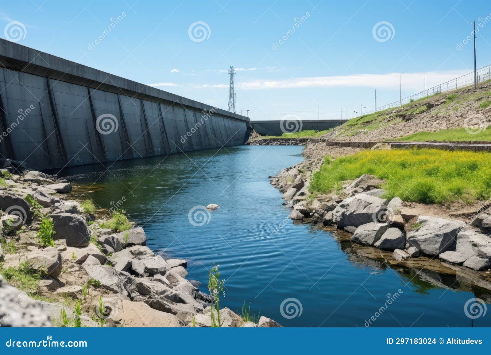 A Dam Obstructing a River, Creating a Reservoir Stock Photo - Image of ...