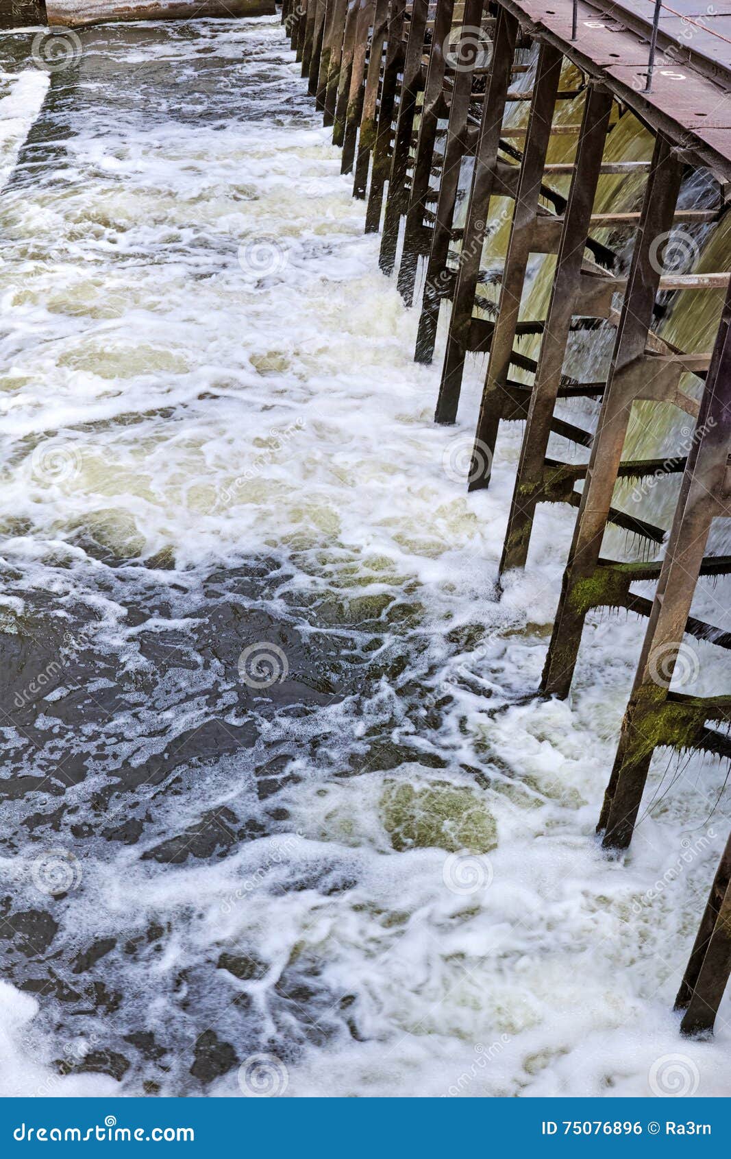 Dam on the River and Falling Water Stock Photo - Image of metal, stream ...