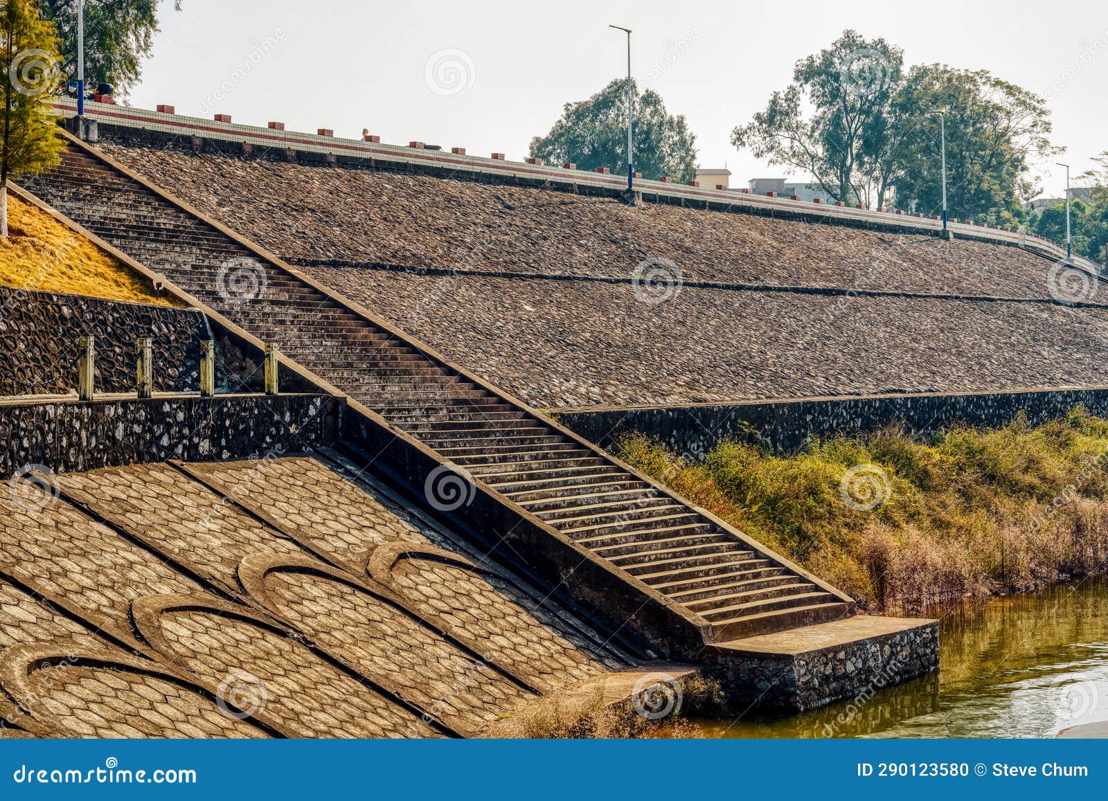 Dam S Barrier Wall and Long Trail Stairs Stock Photo - Image of iron ...