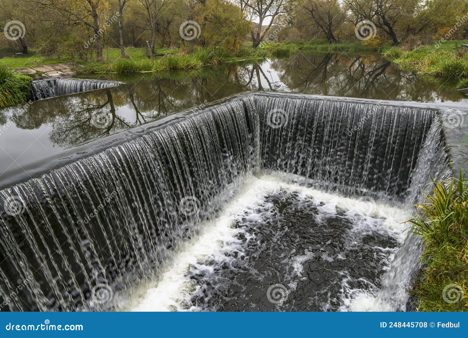Dam Sluice on Small River. Gateway Channel with Waterfall Stock Photo ...