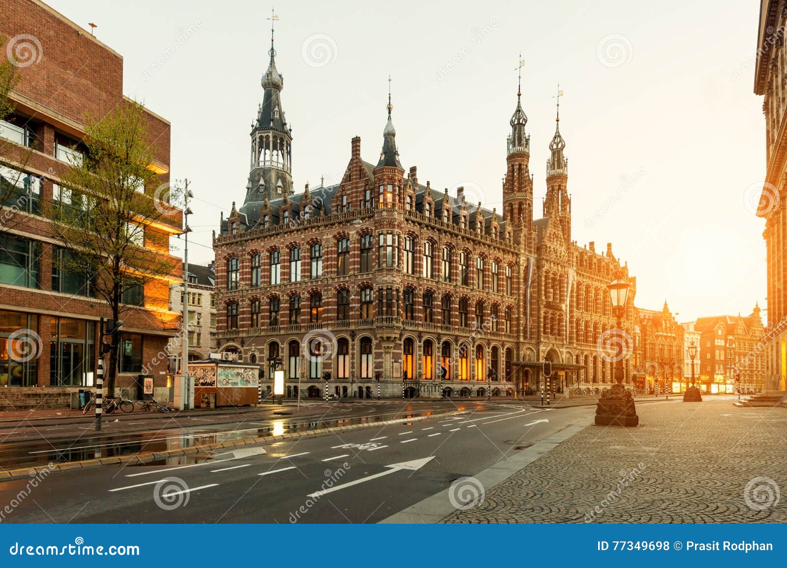 Dam Square in Morning at Amsterdam, Netherlands Stock Photo - Image of ...
