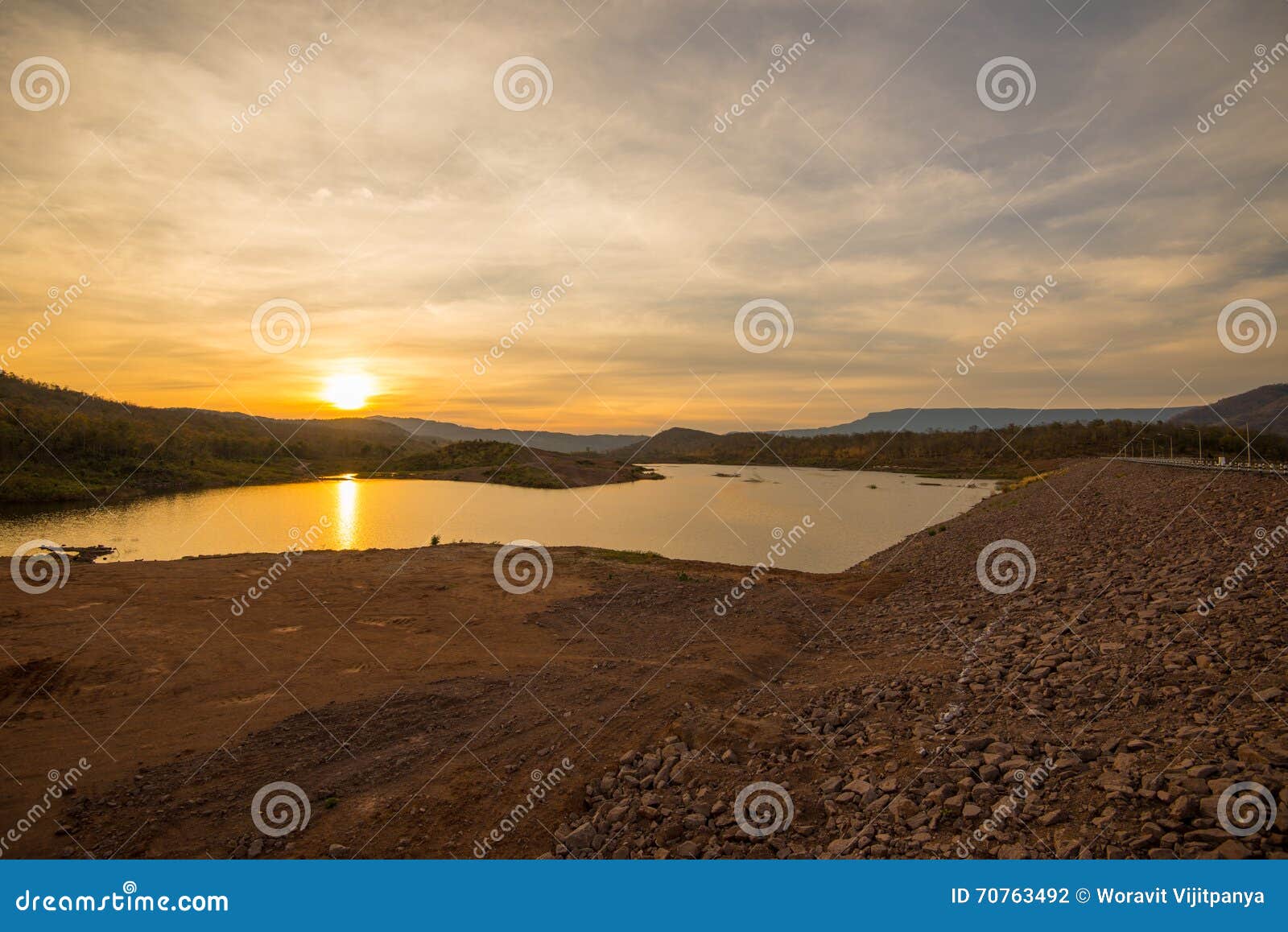 Dam sunset stock photo. Image of trees, colors, clouds - 70763492