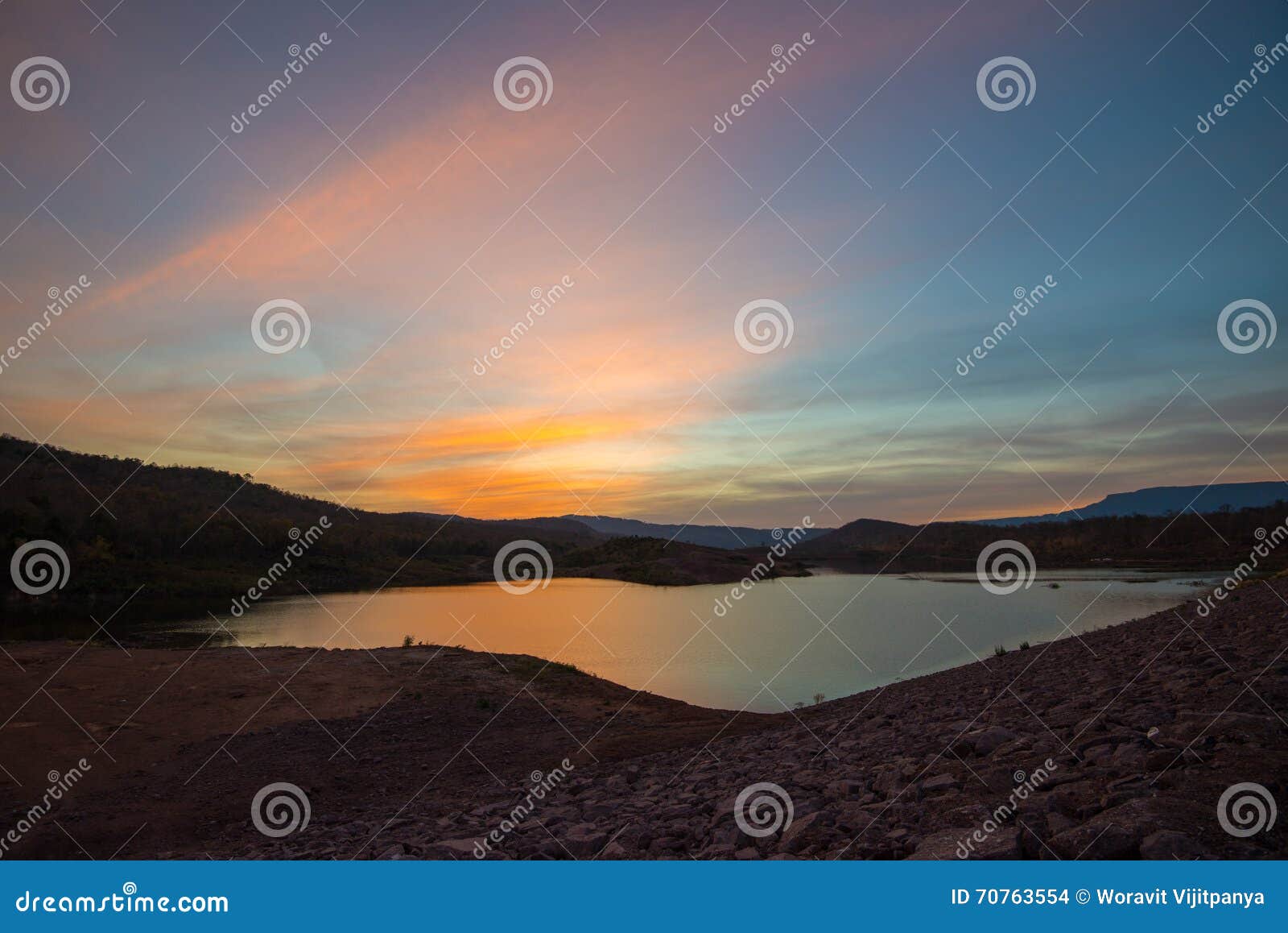 Dam sunset stock photo. Image of light, island, backlight - 70763554