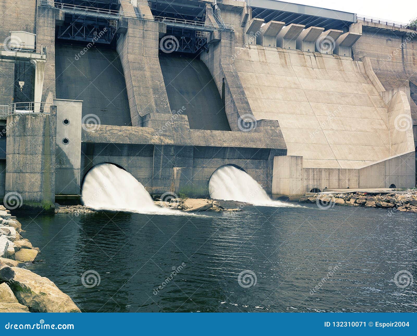 Dam and Turbines of a Hydroelectric Power Station with Falling Water ...