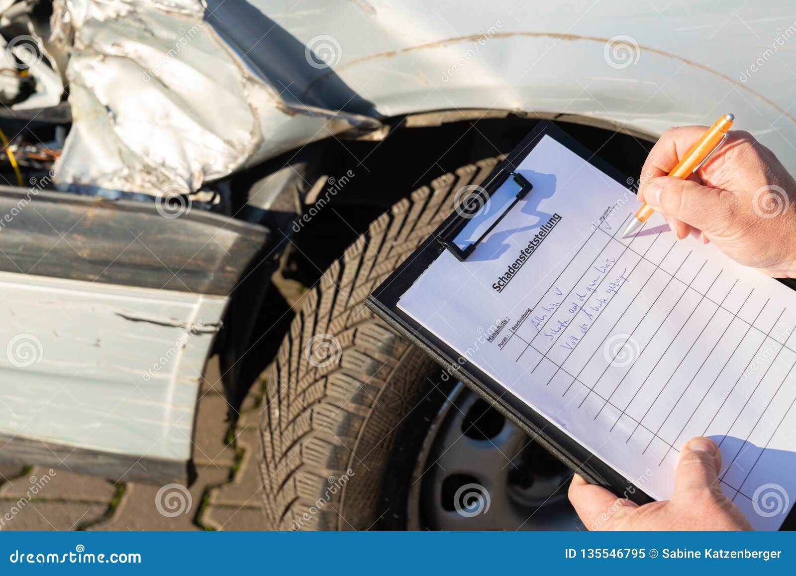Damaged Car and Damage Assessment by Hand Stock Image - Image of ...