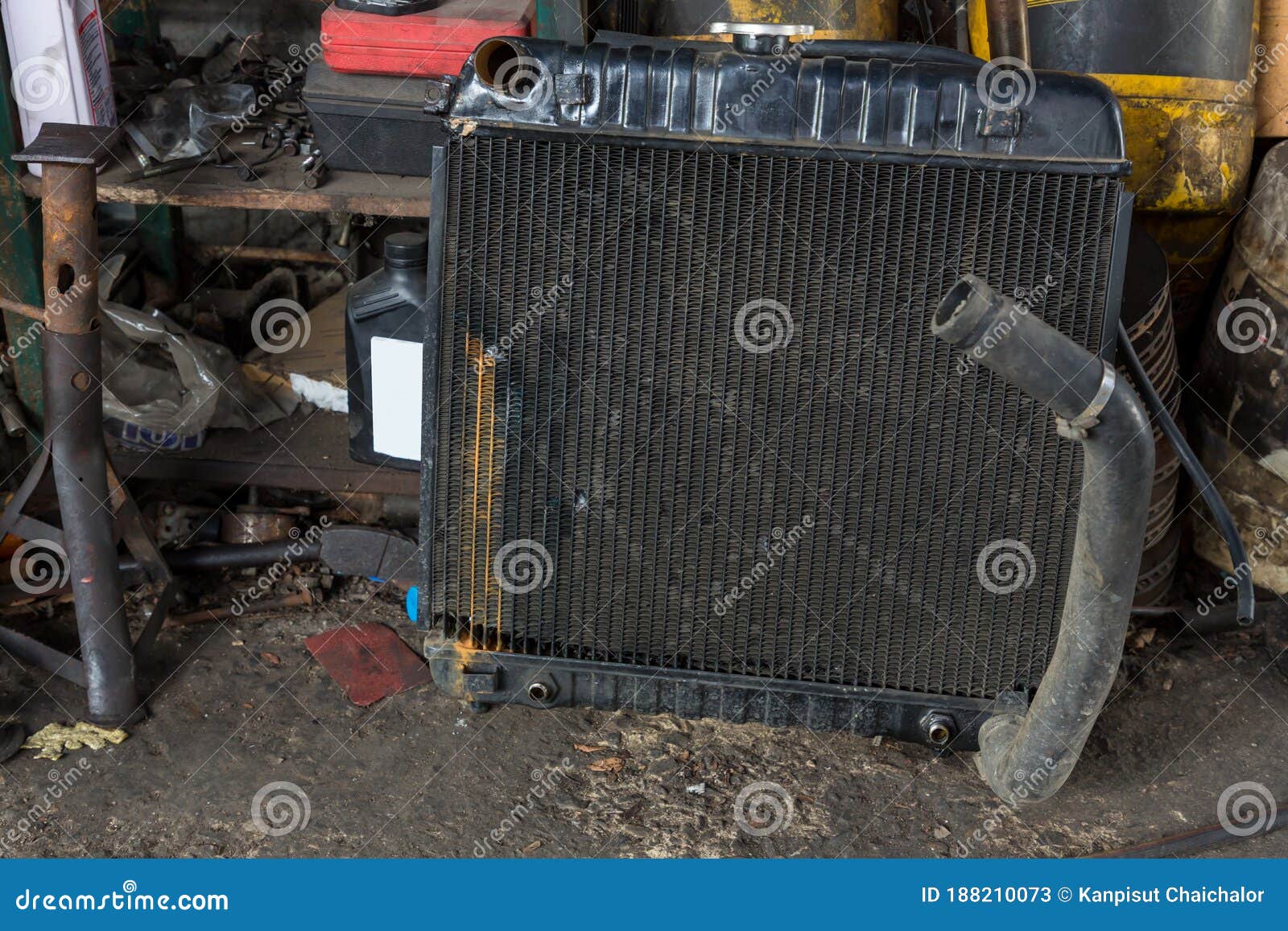 The Damage of Car Cooling Radiator. the Old Radiator of the Damaged Car ...
