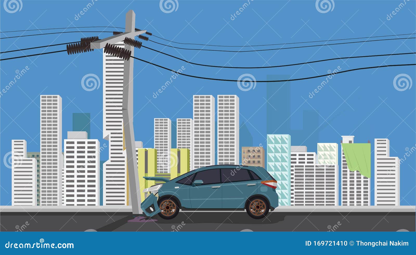 Car Damage Attach the Pole. Stock Illustration - Illustration of ...