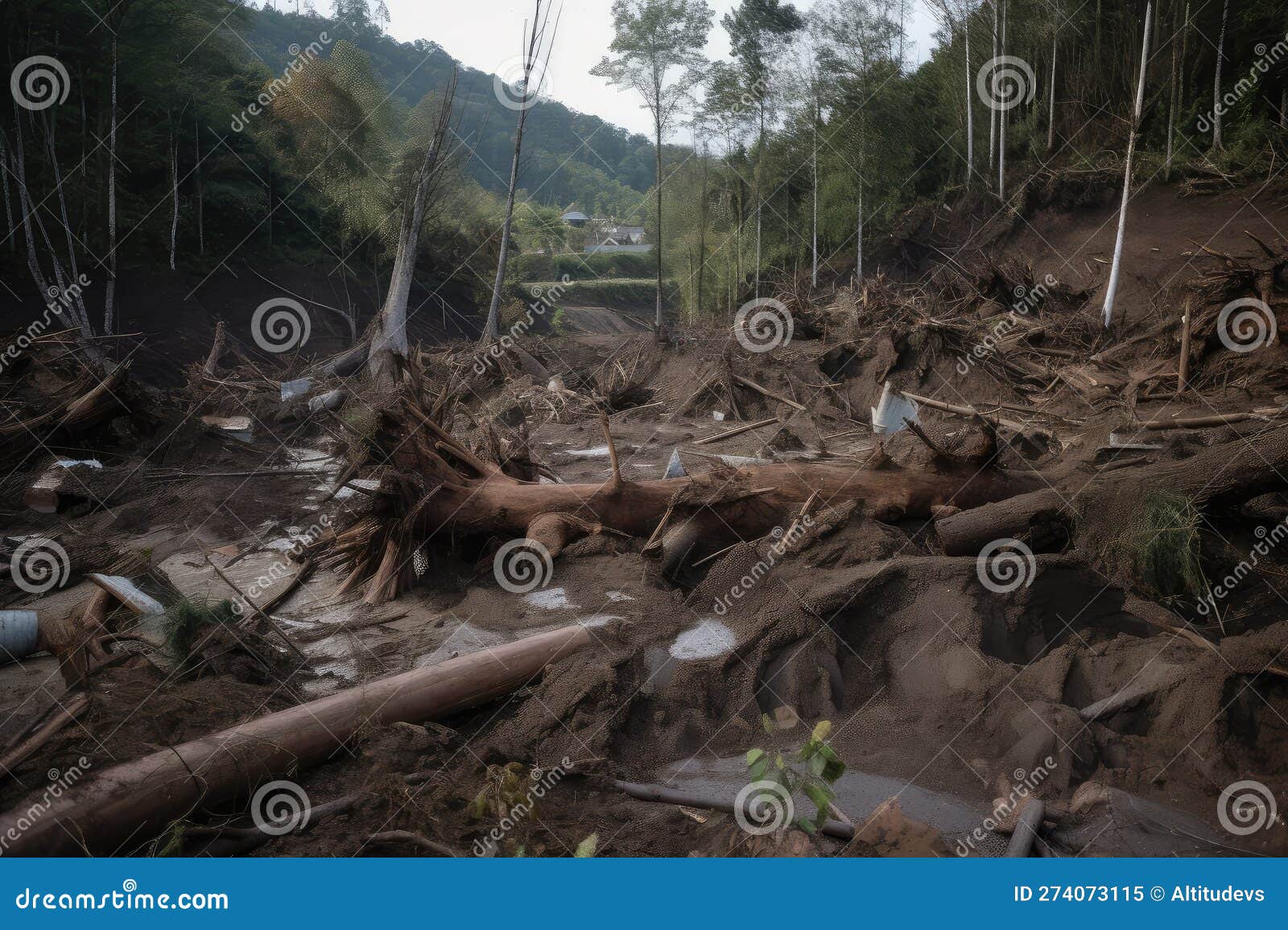 Landslide Damage And Emergency Evacuation A Muddy Road Blocked By A ... Landslide Damage And Emergency Evacuation A Muddy Road Blocked By A ...