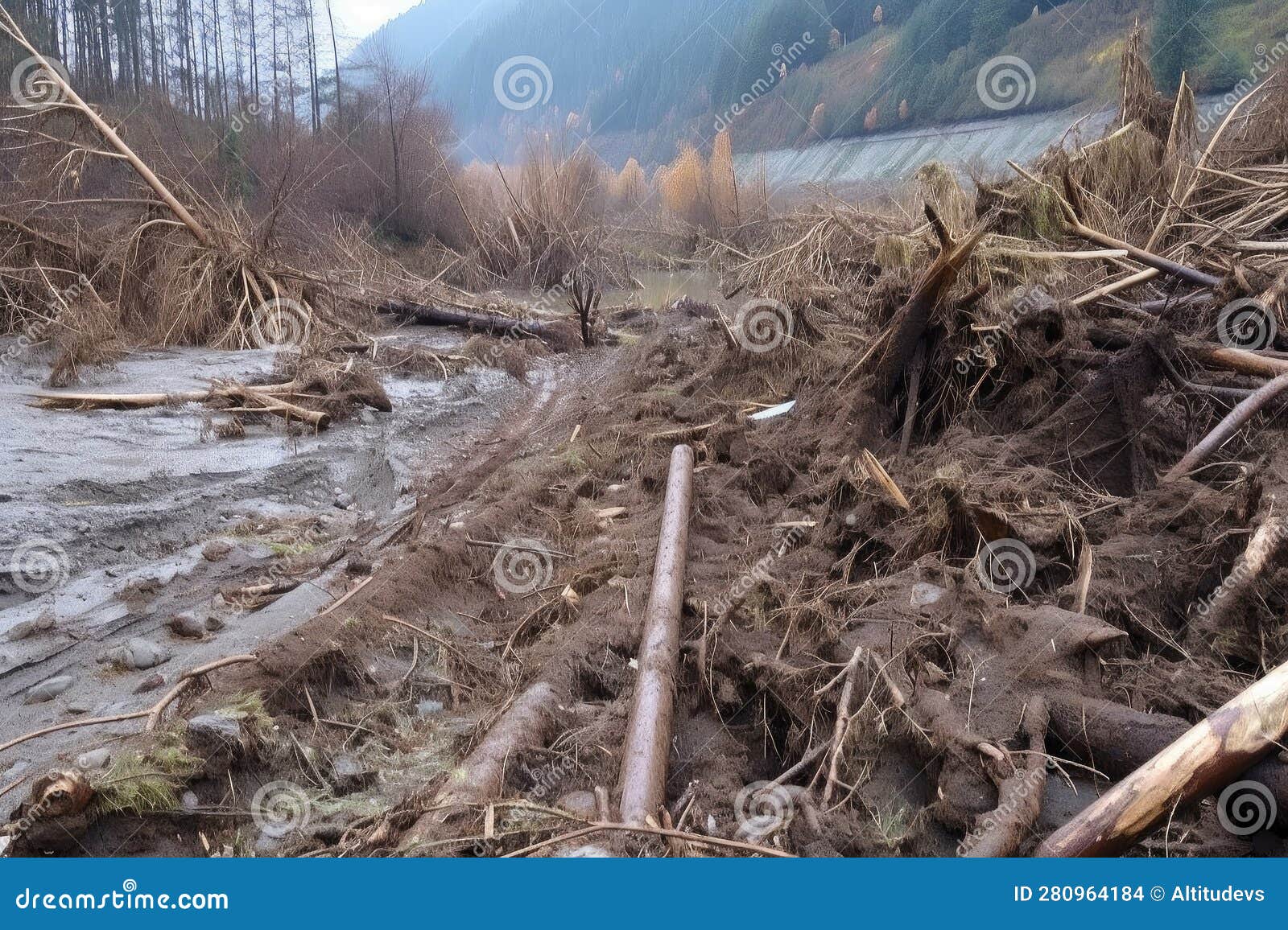 Landslide Damage And Emergency Evacuation A Muddy Road Blocked By A ... Landslide Damage And Emergency Evacuation A Muddy Road Blocked By A ...