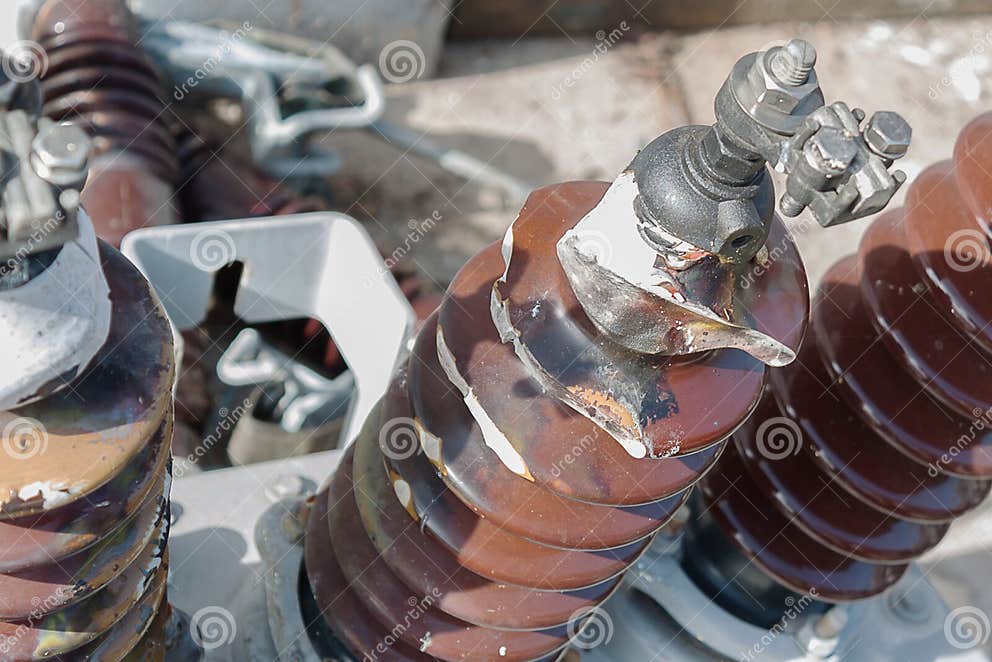 Damage Electrical Insulator Stock Photo - Image of closeup, insulators ...