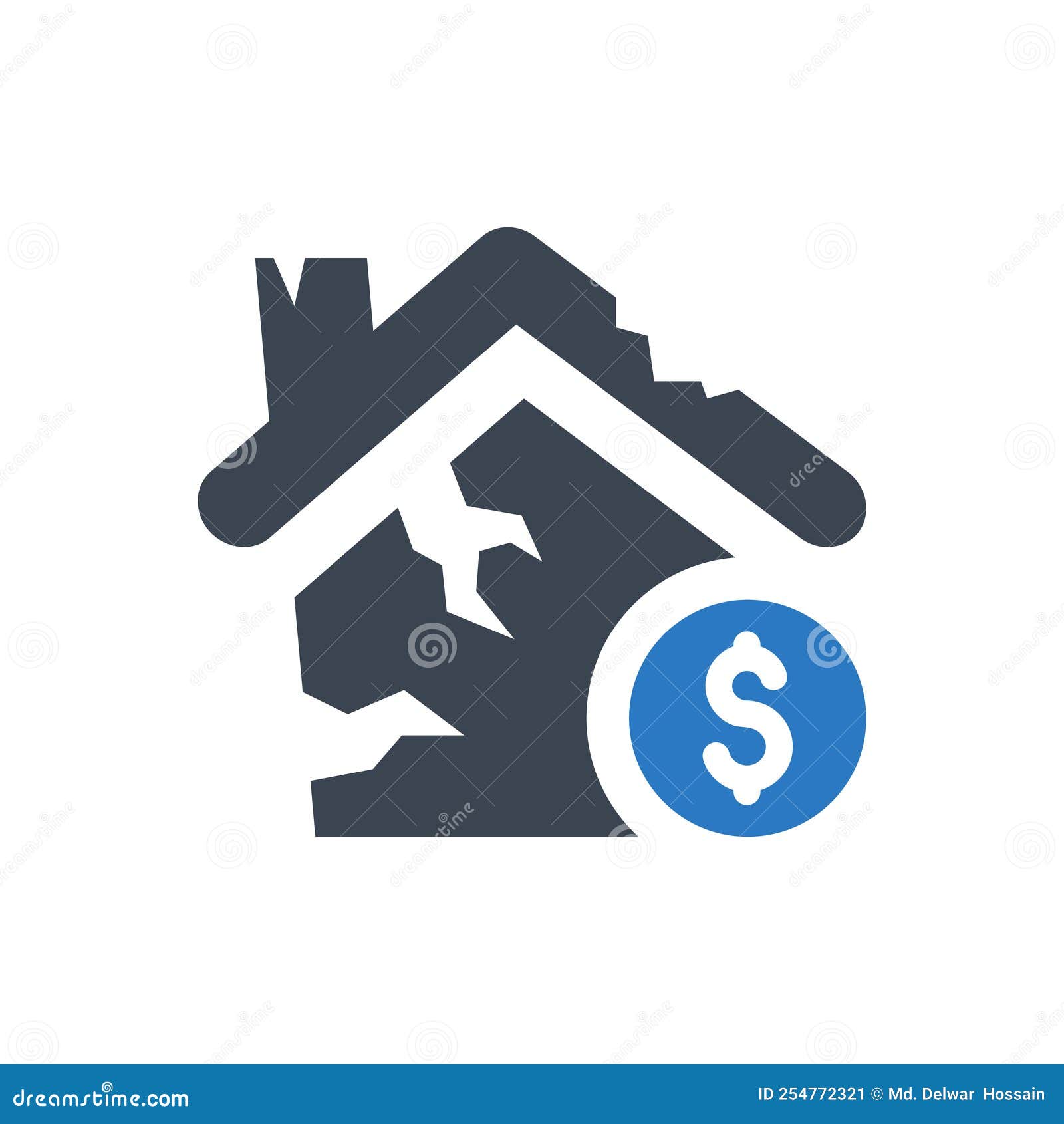 Damage home finance icon stock vector. Illustration of sign - 254772321