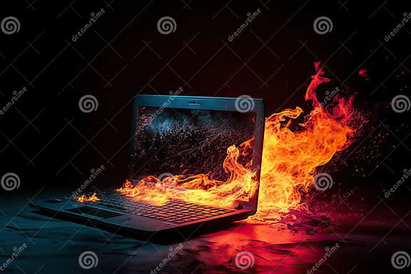 Damage Laptop Computer Flaming Burning Fire Laptop Stock Illustration ...