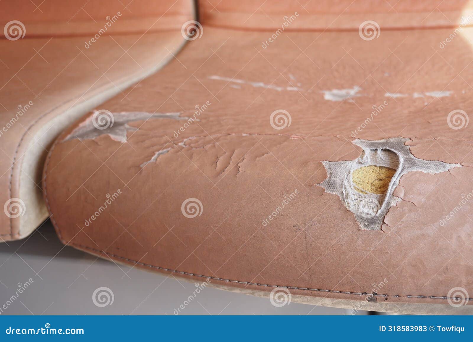 Damage Leather with a Cracked Texture on a Sofa . Stock Image - Image ...